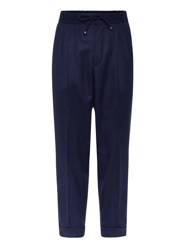 Brunello Cucinelli Wool Drawstring Pleated Trousers - Blue