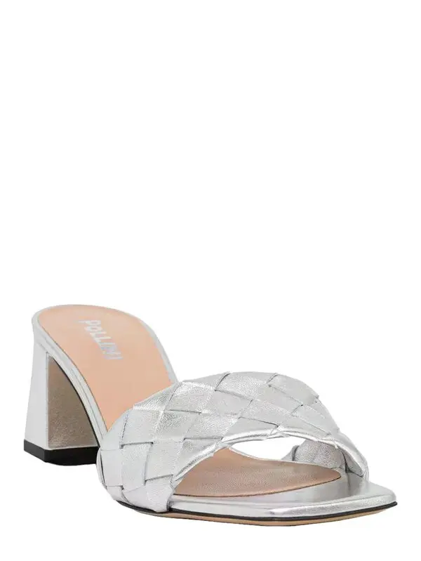 POLLINI Woven Strap Block Heel Sandals - Silver