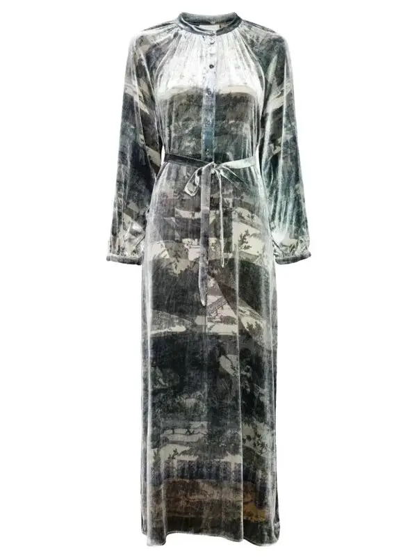 PIERRE-LOUIS MASCIA Kanpur Belted Graphic-print Midi Dress - Blue