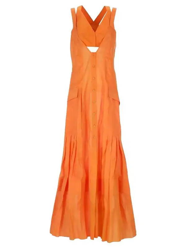 Alberta Ferretti Pleated Button-down Maxi Dress - Orange