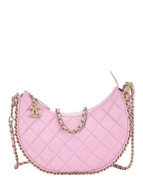 Chanel Lambskin Quilted Chain Hobo - Pink