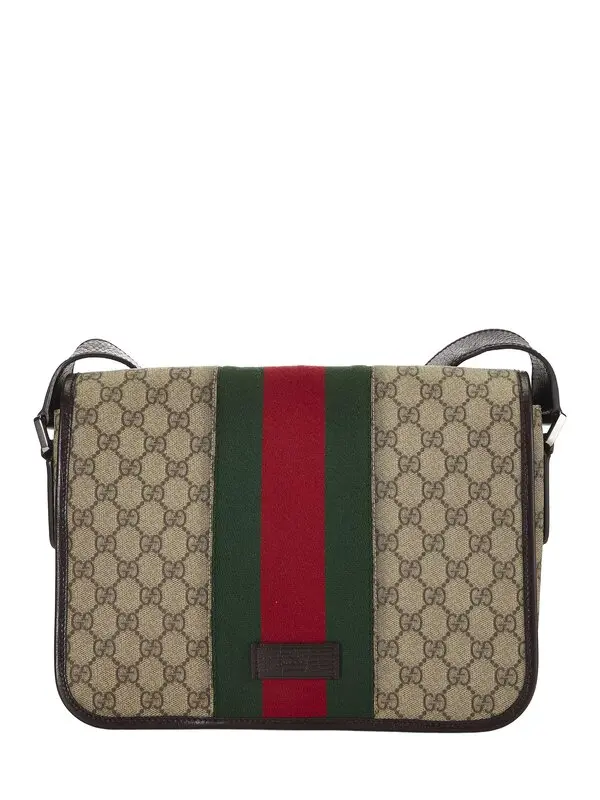 Gucci Gg Supreme Web Flap Messenger Bag - Brown