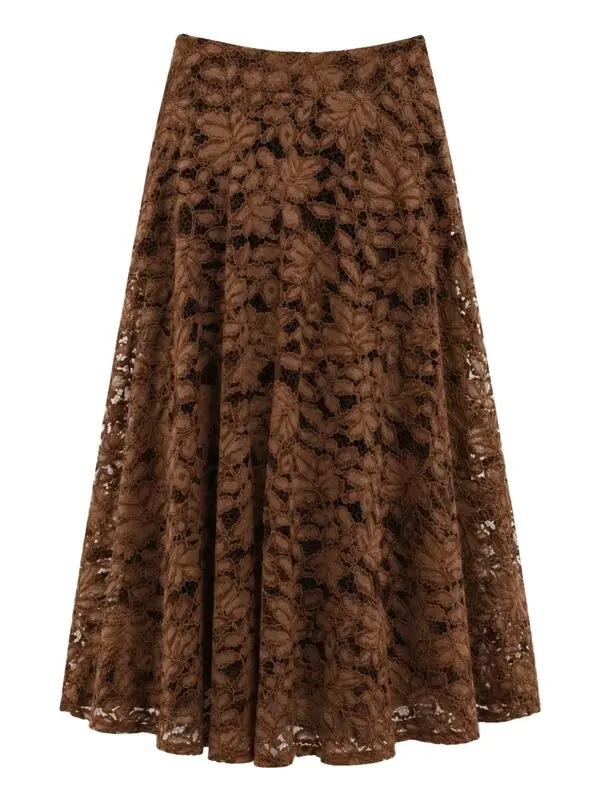 Carmen Says Velvet Lace A-line Midi Skirt - Brown