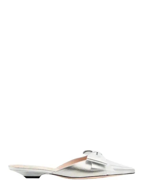 Valentino Garavani Laminated Nappa Bow Mules - Silver