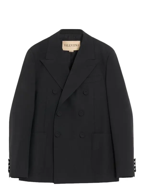Valentino Garavani Double Breasted Blazer With Notch Lapel - Black