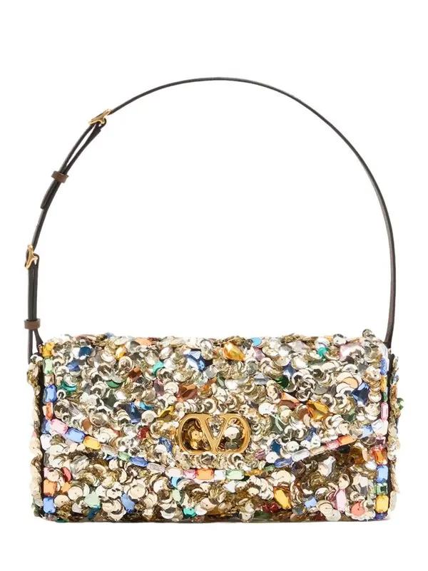 Valentino Garavani Sequin Embellished Shoulder Bag - Multicolored/tobacco Color