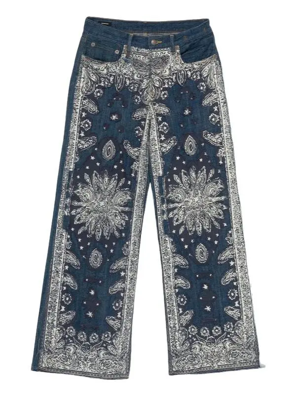 R13 Paisley Patchwork Belt Loop Jeans - Blue