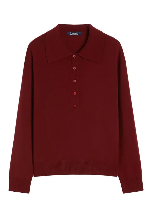 Max Mara Long-sleeved Collared Sweater With Mother-of-pearl Buttons - Raspberry Color