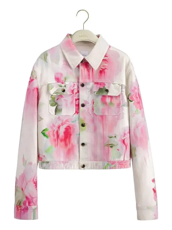 Dior Floral Print Denim Jacket - Pink