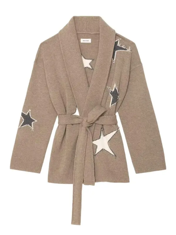 Zadig&Voltaire Star Intarsia Belted Cardigan - Latte