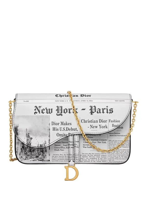 Dior Medium Saddle Pouch With Chain - White