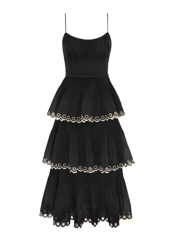 Zimmermann Embroidered Tiered Midi Dress - Black