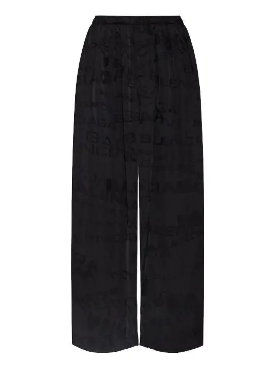 Balenciaga Allover Logo Wide-leg Trousers - Black