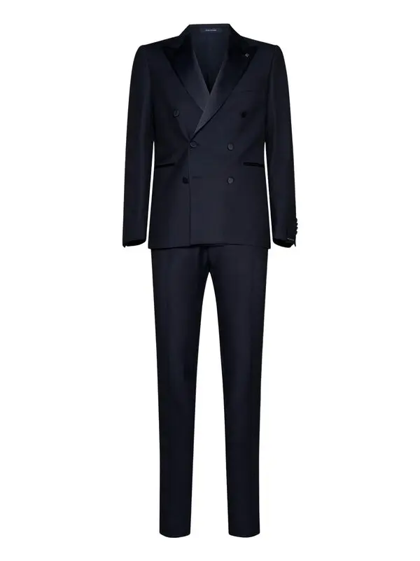 Tagliatore Jacquard Double-breasted Suit Set - Black