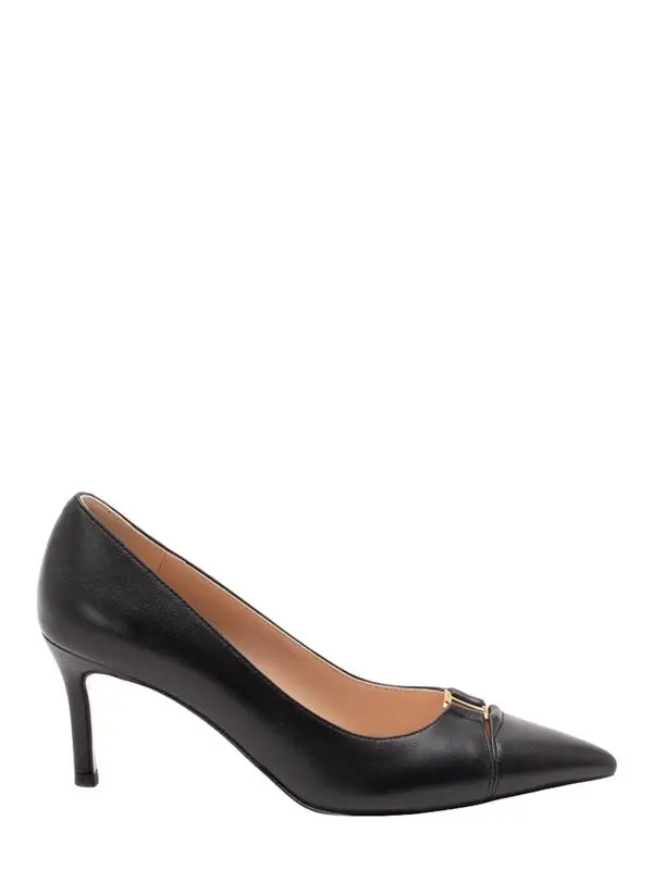 TWINSET Pointed Toe High Heel Pumps With Gold Hardware - Black