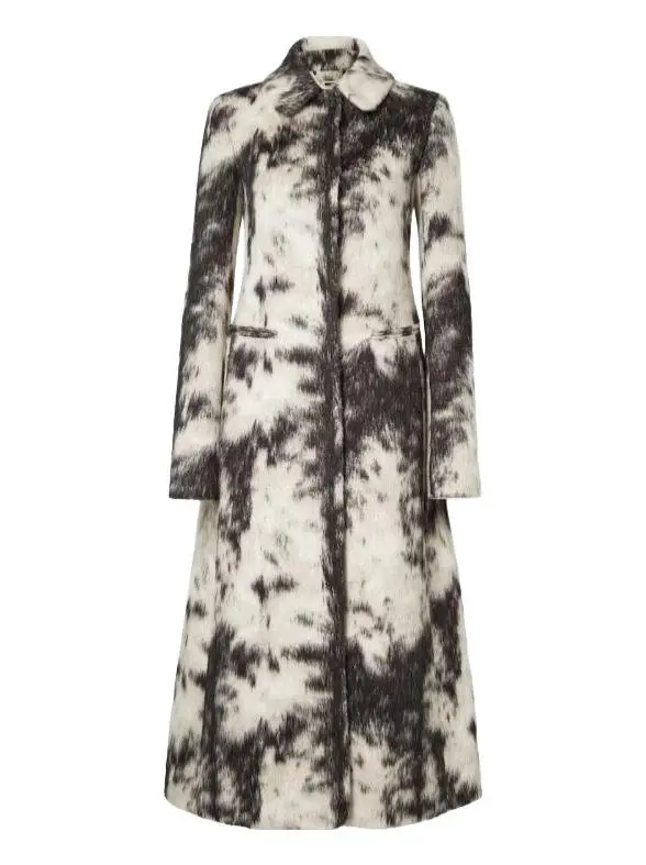 Fendi Frosted Fauna Wool Coat - Black And White