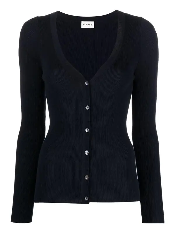 P.a.r.o.s.h Long-sleeved Ribbed V-neck Cardigan - Black