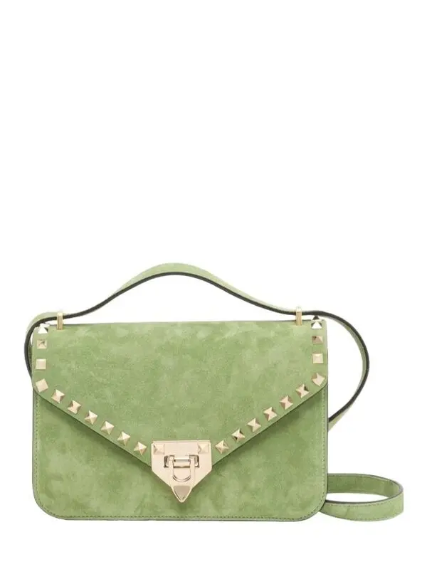 Valentino Garavani Rockstud Small Shoulder Bag In Suede - Cleared Mint