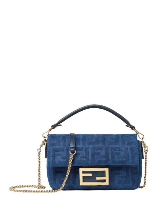 Fendi Baguette Mini Flocked Ff Denim Bag - Blue