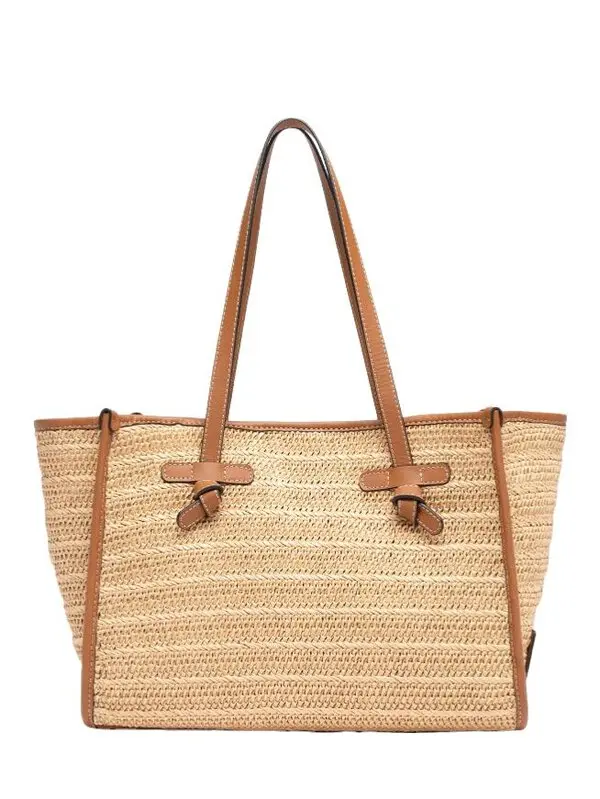 GIANNI CHIARINI Raffia Tote Bag With Leather Trim - Nude