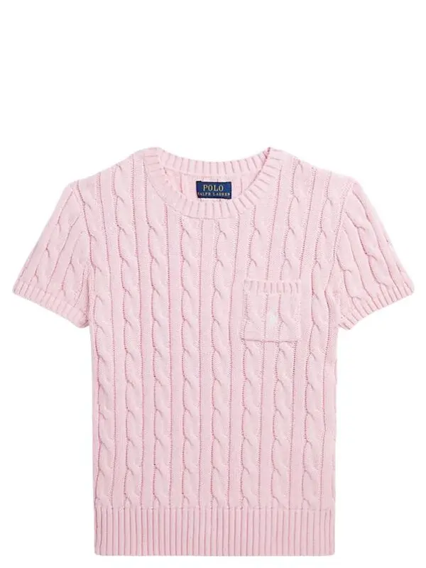 Polo Ralph Lauren Cable-knit Short-sleeve Top With Pocket - Pink