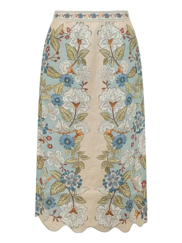 Farm Rio Floral Midi Skirt - Nude