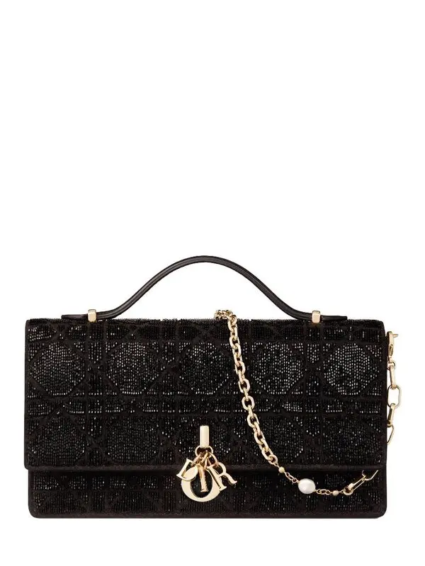 Dior Beaded Cannage Pattern Mini Bag - Black