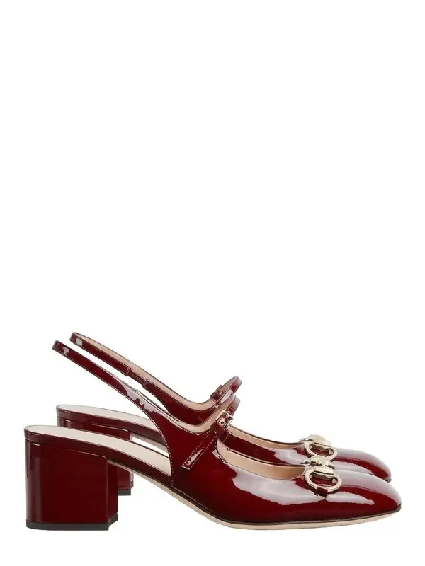 Gucci Horsebit Double Strap Slingback Pumps - Red