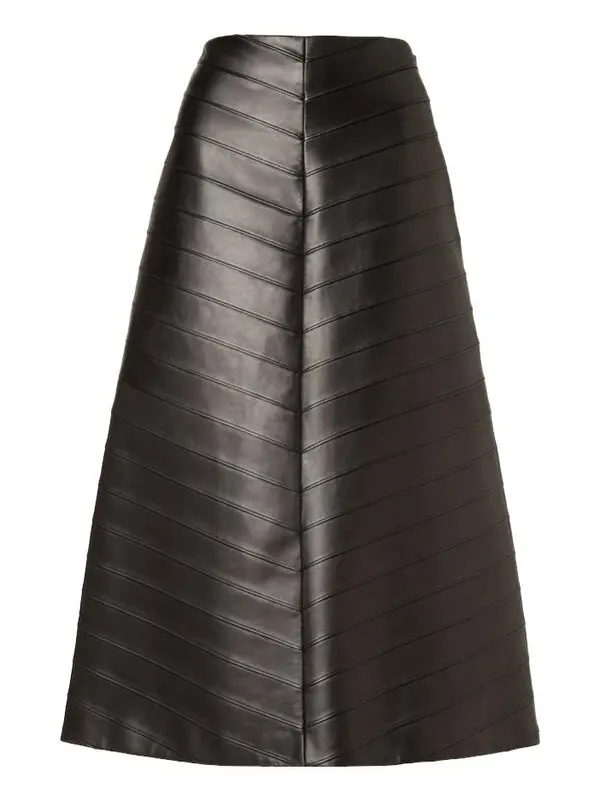 Fendi Chevron Nappa Leather Midi Skirt - Black