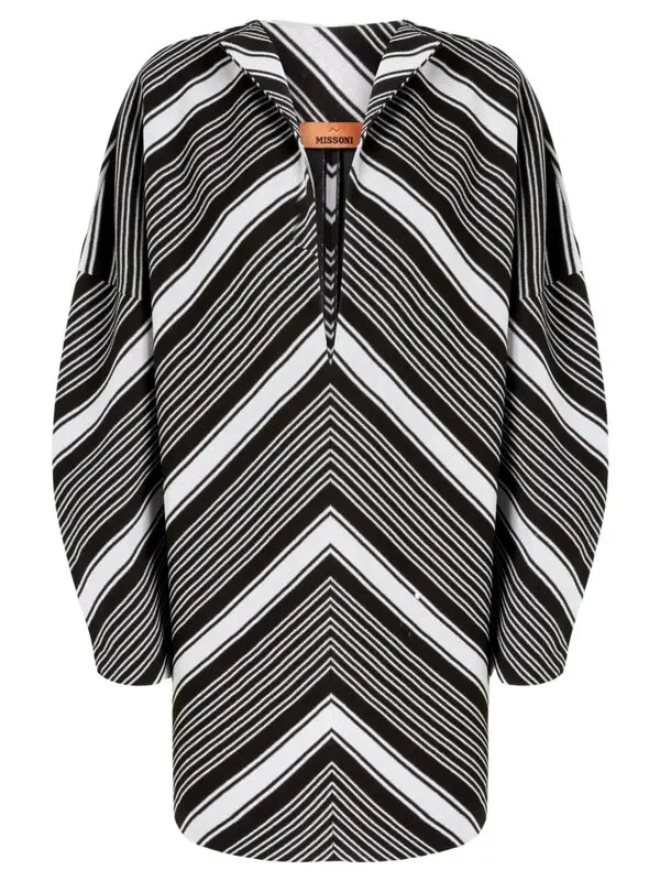 Missoni Striped Plunge V-neck Mini Dress - Black And White