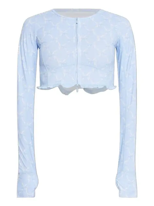 LoveShackFancy Laudie Printed Cropped Performance Top - Blue