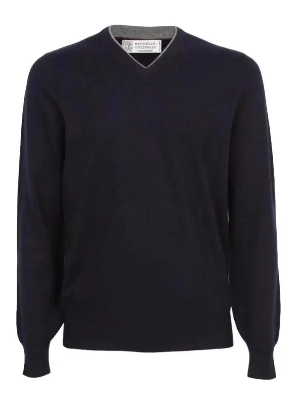 Brunello Cucinelli V-neck Knitted Pullover - Black
