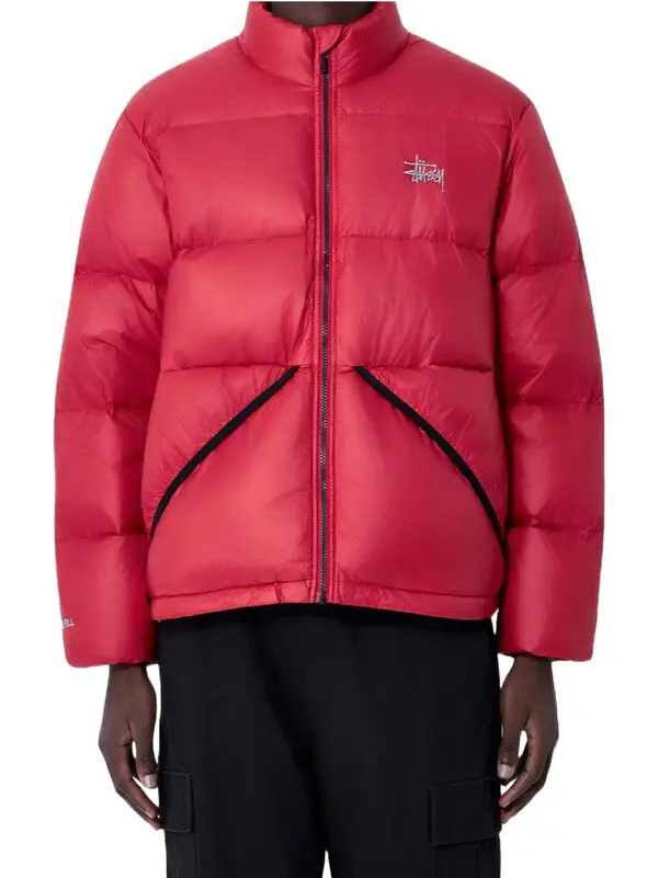 StÜssy Long-sleeved Cotton Jacket With High Neck And Embroidered Logo - Red