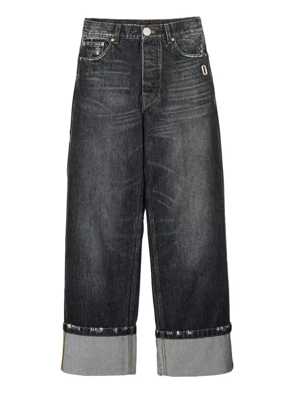 Marc Jacobs Wide Leg Jeans With Distressed Finish - Black