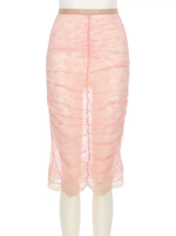 Valentino Garavani Lace Ruched Midi Skirt - Pink