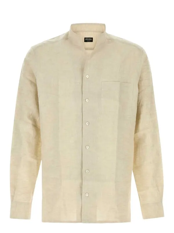 Zegna Oasi Lino Mandarin Collar Shirt - Sand