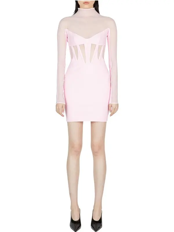 MUGLER Sheer Panel Dress - Nude