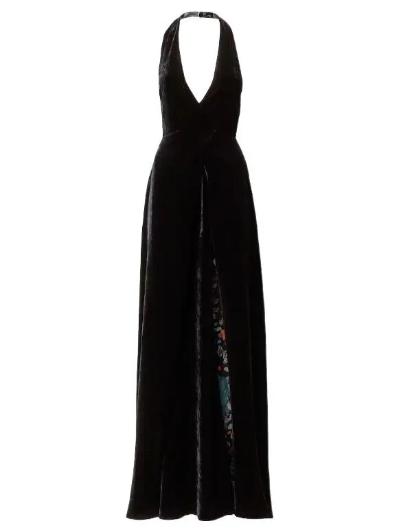 Fendi Velvet Halterneck Maxi Dress With Falena Dots Print - Black