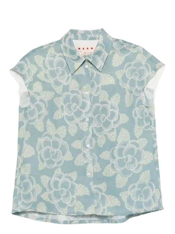 Marni Floral Print Short Sleeve Shirt - Green
