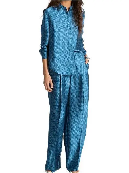 Michael Kors Mk2000 Logo Print Satin Shirt - Admiral