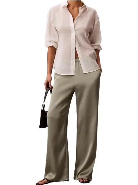 Calvin Klein Elasticated Waist Wide-leg Pants - Steel