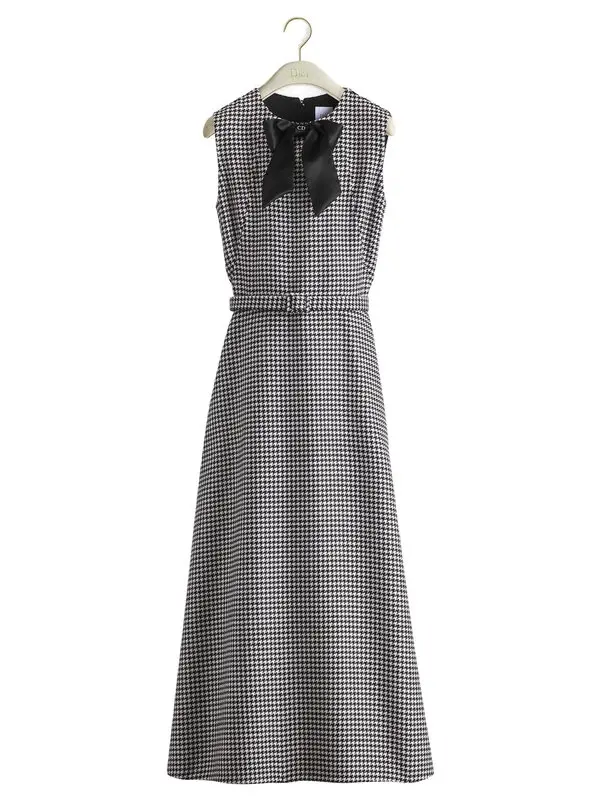 Dior Mid-length Belted Dress With Cd Signature Bow - Black