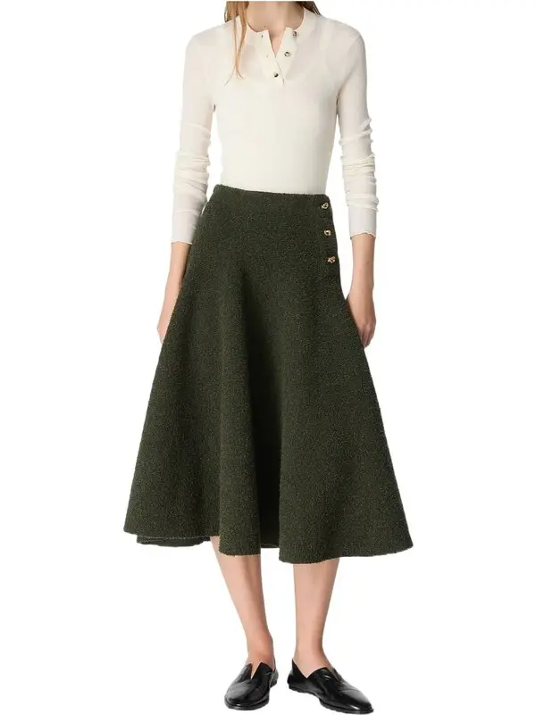 Bottega Veneta Wool Bouclé A-line Skirt - Dark Green