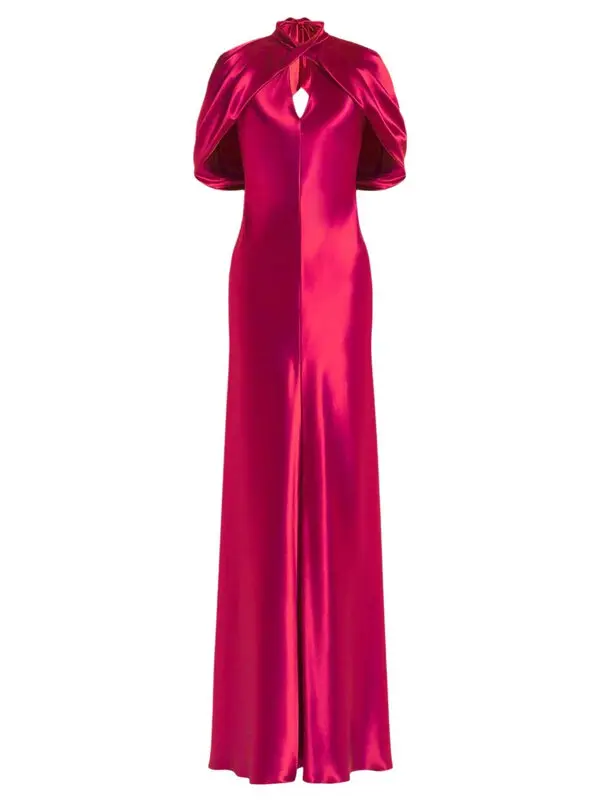 Alberta Ferretti Satin Cape Evening Dress - Pink