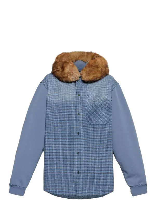Balenciaga Decorative Hood Checkered Jacket - Blue