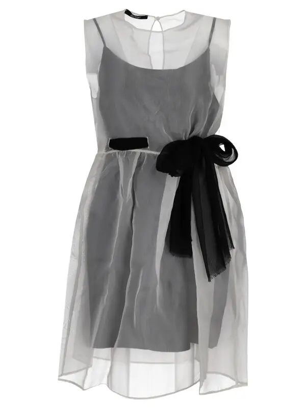 Lela Rose Sleeveless Sheer Dress With Bow Detail - Gray
