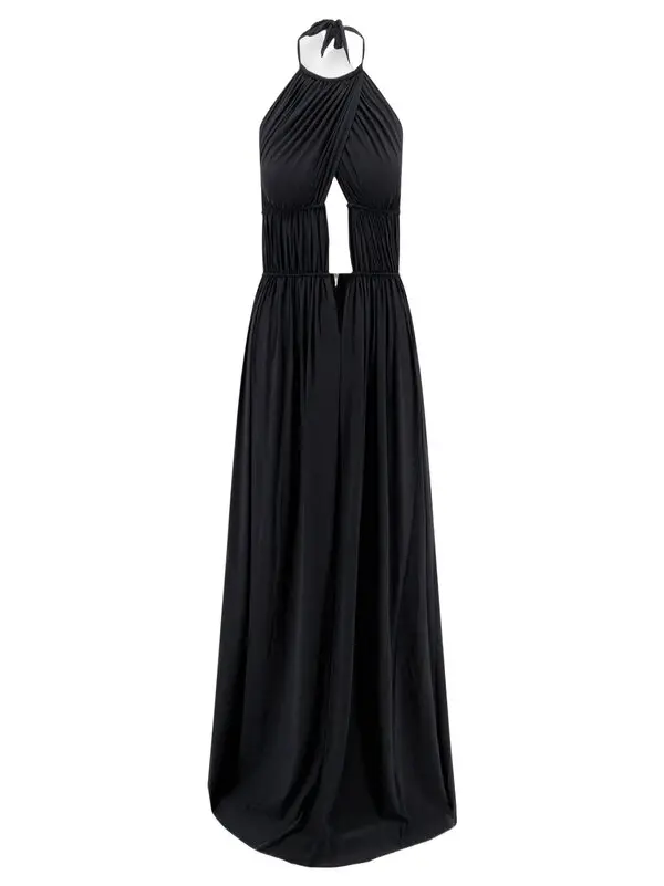 AMAZUIN Halterneck Maxi Dress With Openwork Detail - Black