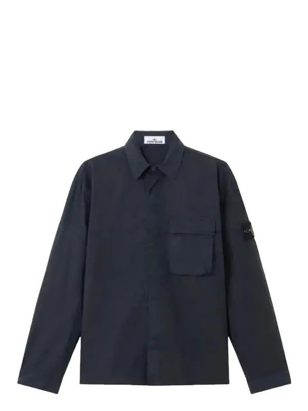 Stone Island Long-sleeved Casual Jacket With Chest Pocket And Sleeve Badge - Black
