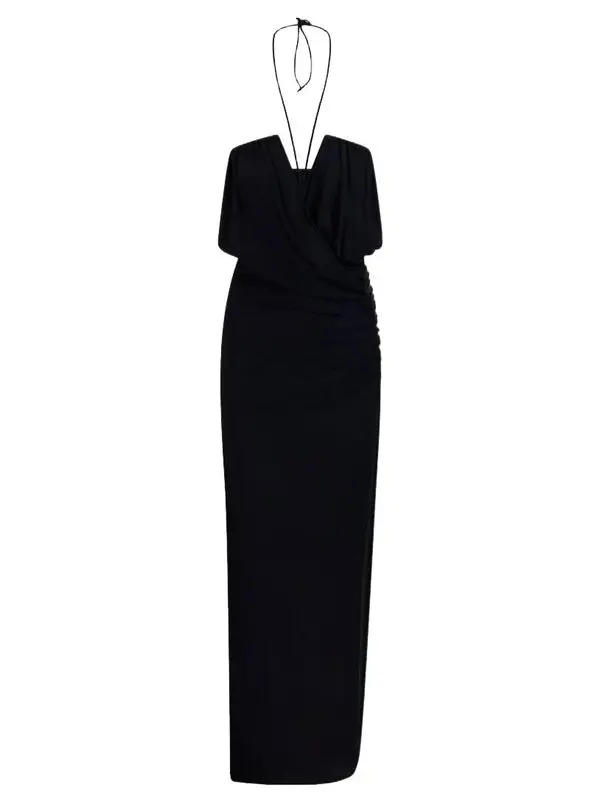 AMAZUIN Draped Maxi Dress With V-neck And Open Back - Black