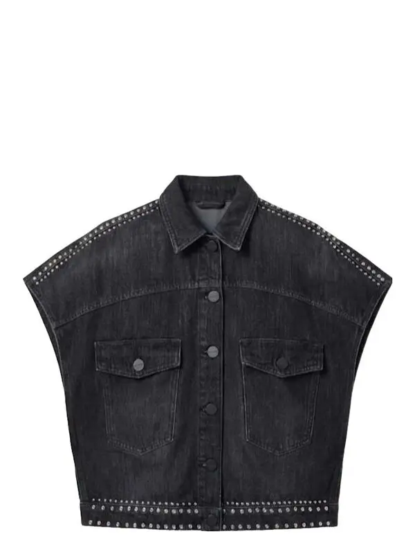 ALLSAINTS Sleeveless Studded Denim Shirt - Shadow Black
